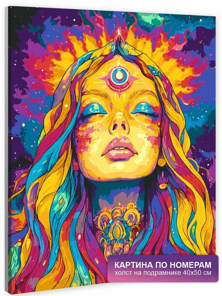 Картина по номерам на холсте с подрамником 40х50 см. Антистресс, мандалы, чакры. "Девушка, третий глаз", арт. 7575/