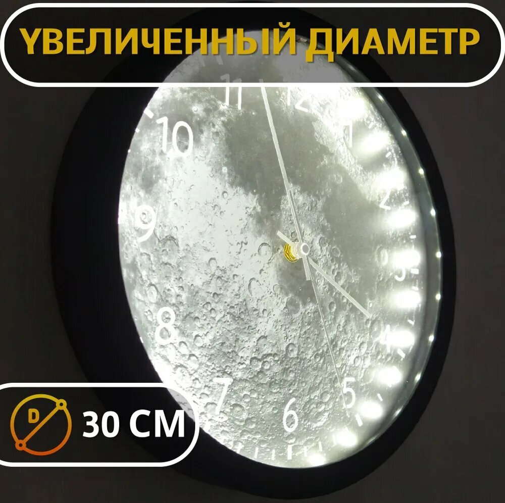 Часы настенные умные с подсветкой Cozy&Warm 30см, бесшумные, на кухню, в гостинную