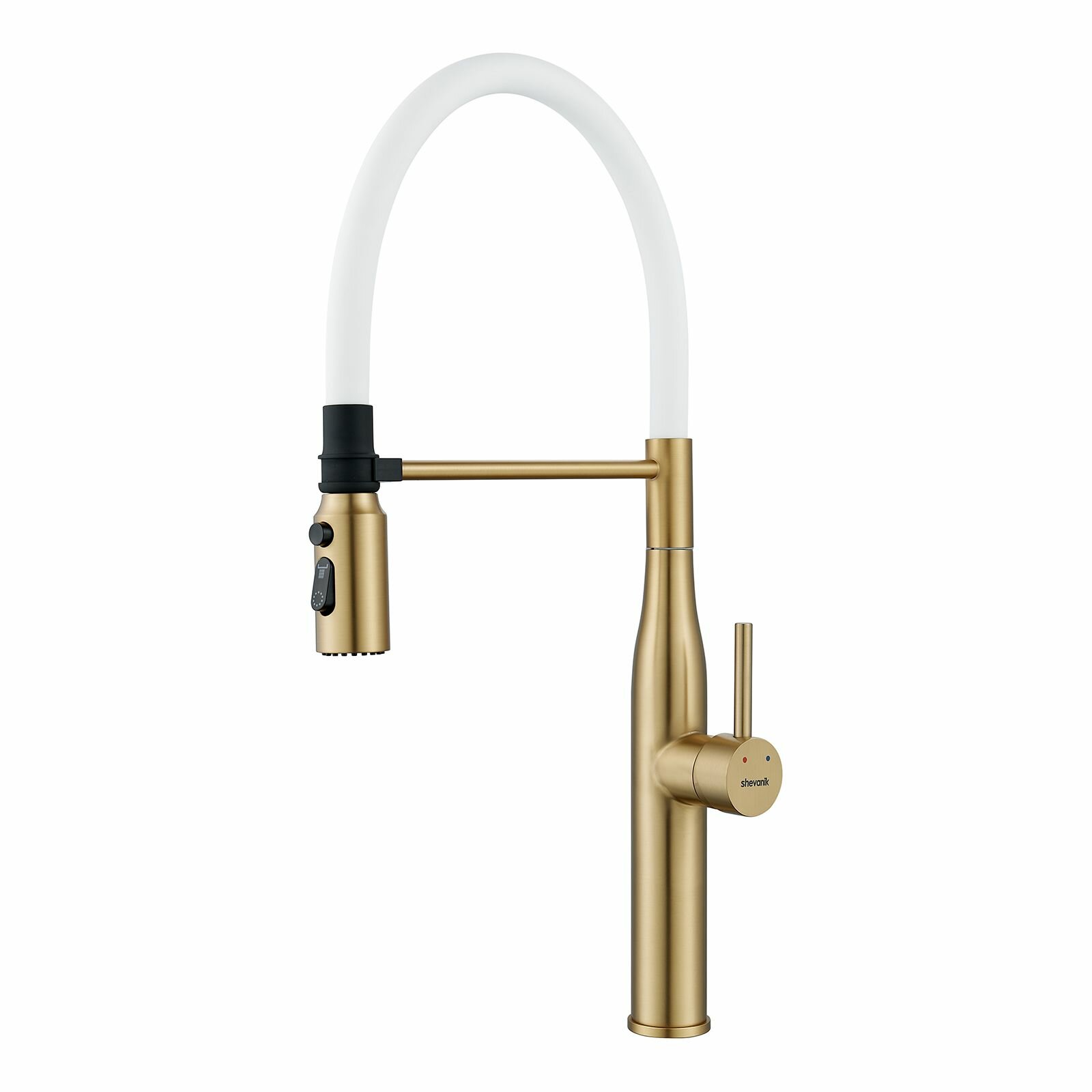 Смеситель для кухни однорычажный с гибким изливом Shevanik S123G-1, Золотой сатин