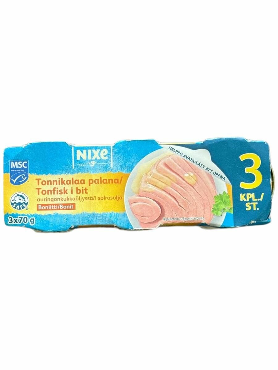 Тунец Nixe 3*80г, 240г, кусочками в подсолнечном масле ( Финляндия)