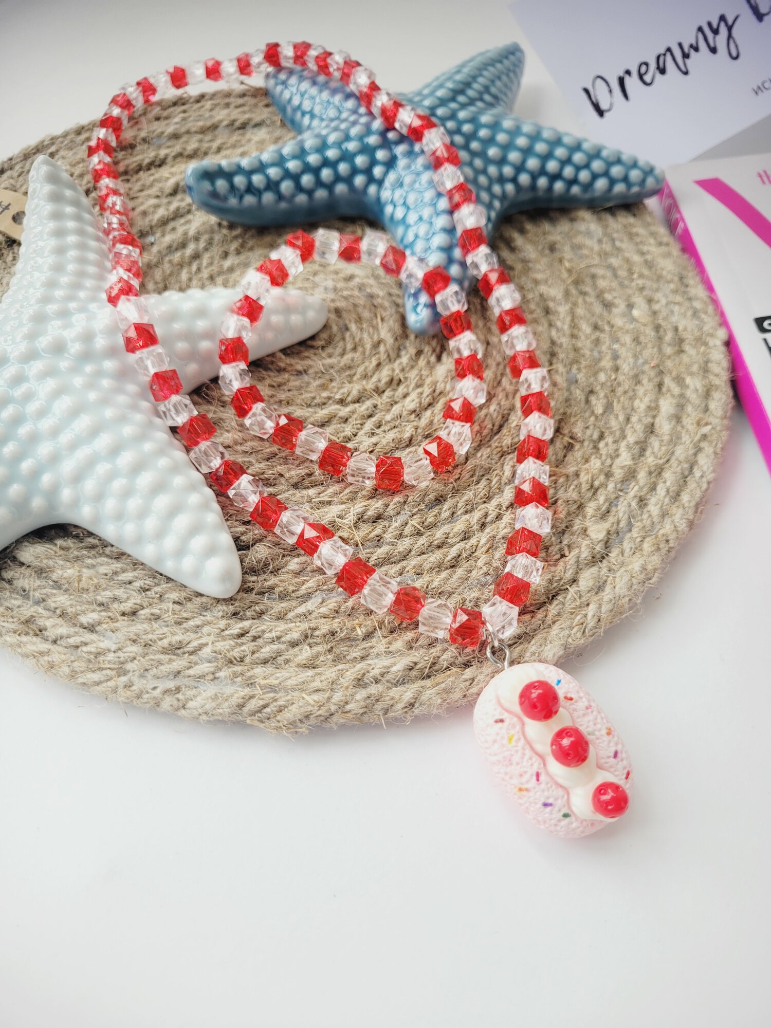 Комплект бижутерии: браслет, чокер, подвеска, полимерная глина