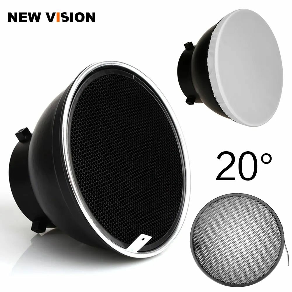 Ambitful 7-дюймовый 18-сантиметровый стандартный рефлекторный диффузор с сотовой сеткой 20 градусов для Bowens Mount Studio Light Strobe Flash