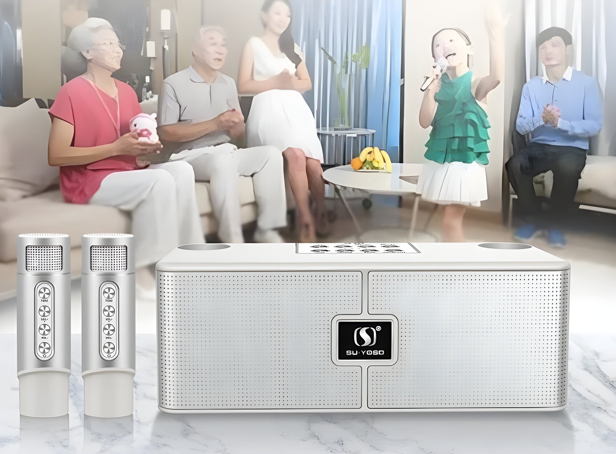 Караоке-система KTV Audio All-in-One для пения в караоке, топовая версия, два микрофона, (белый)