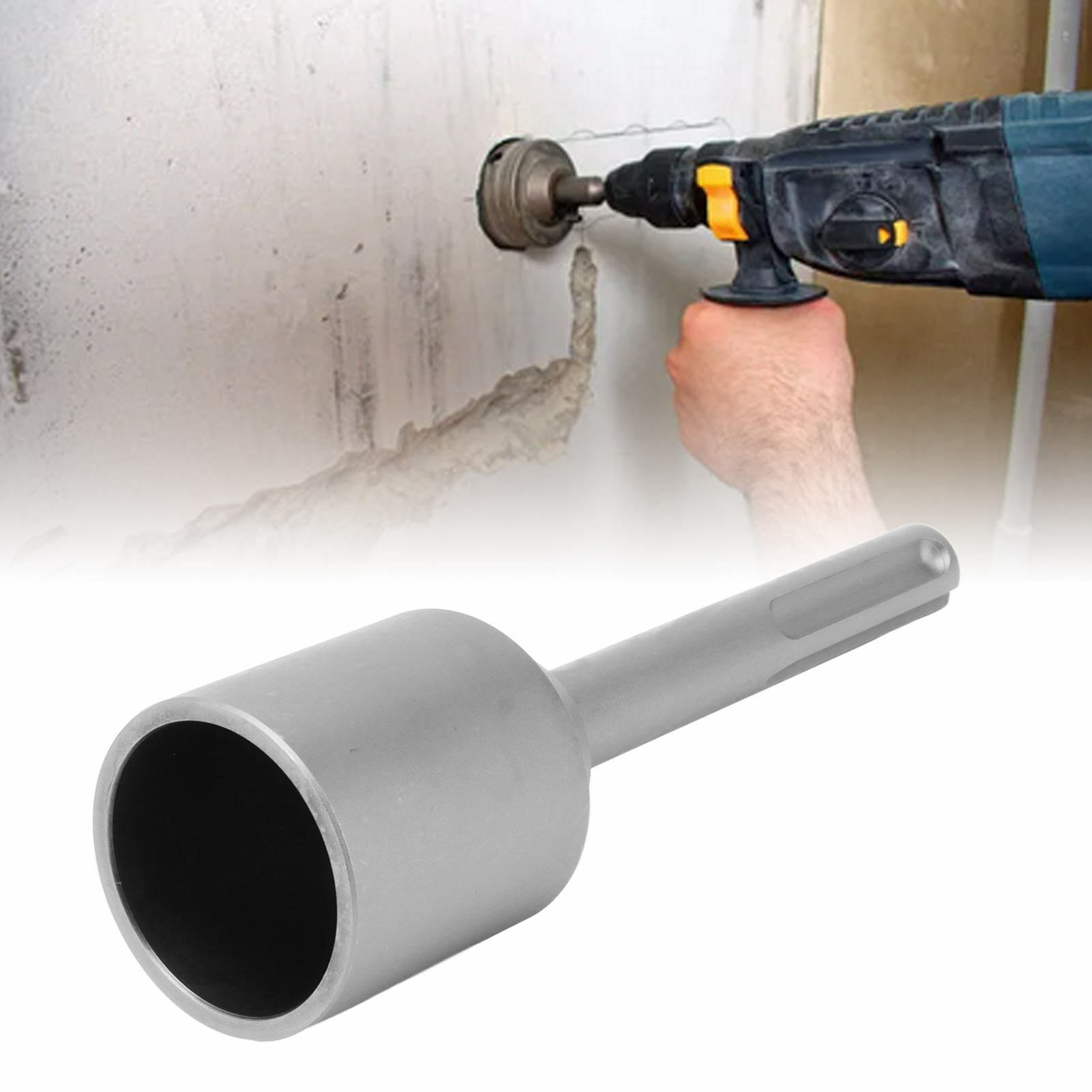 Тип инструмента: Ударник для Т-образных столбов, материал: Сталь, длина: 20см, диаметр: 45мм / 1.8дюйма, форма хвостовика: 5 пазов, адаптер для ударных дрелей, установка забора, столбы для ограждений, крепление столбов, инструмент для забора, стальной