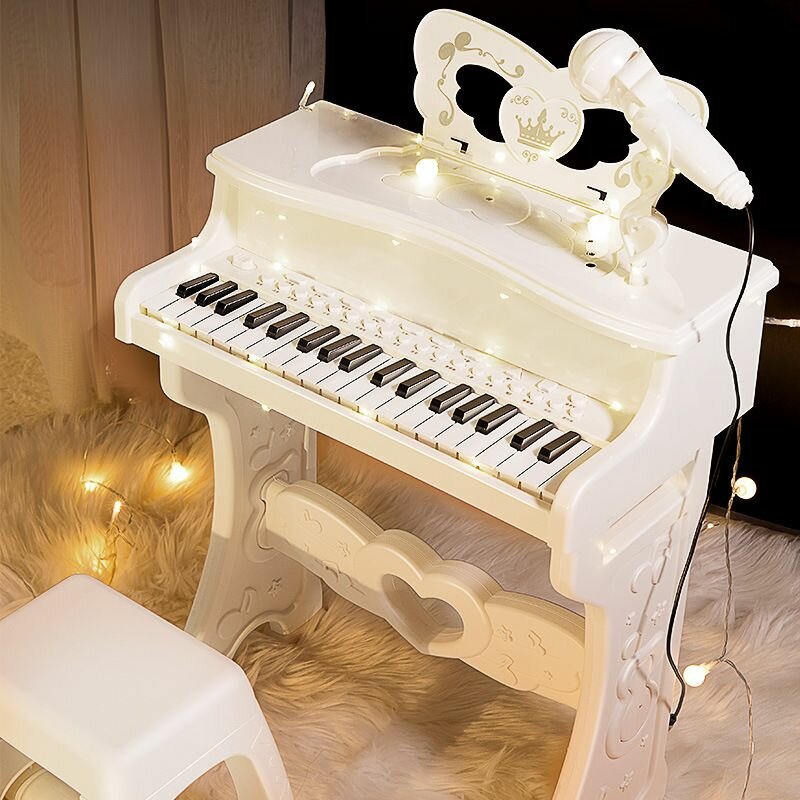 Детский электронный орган, с микрофоном, кресло, пластик, белый, the piano list, plastic,2, Обучение, Ритм, white,3,3-5 years,5-7 years,7-9 years,14+,9-14 years, unisex,37, powered by batteries, by USB,4,3