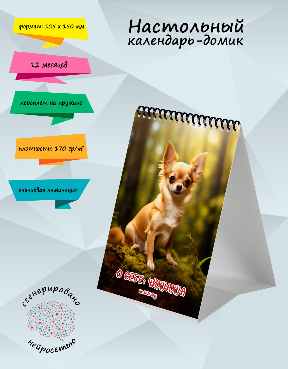 Настольный календарь-домик О себе: Чихуахуа на 2026 год