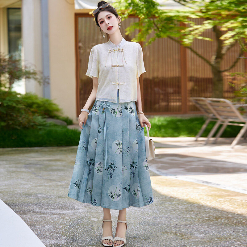 Юбка-конек, двухчастная, принт в китайском стиле