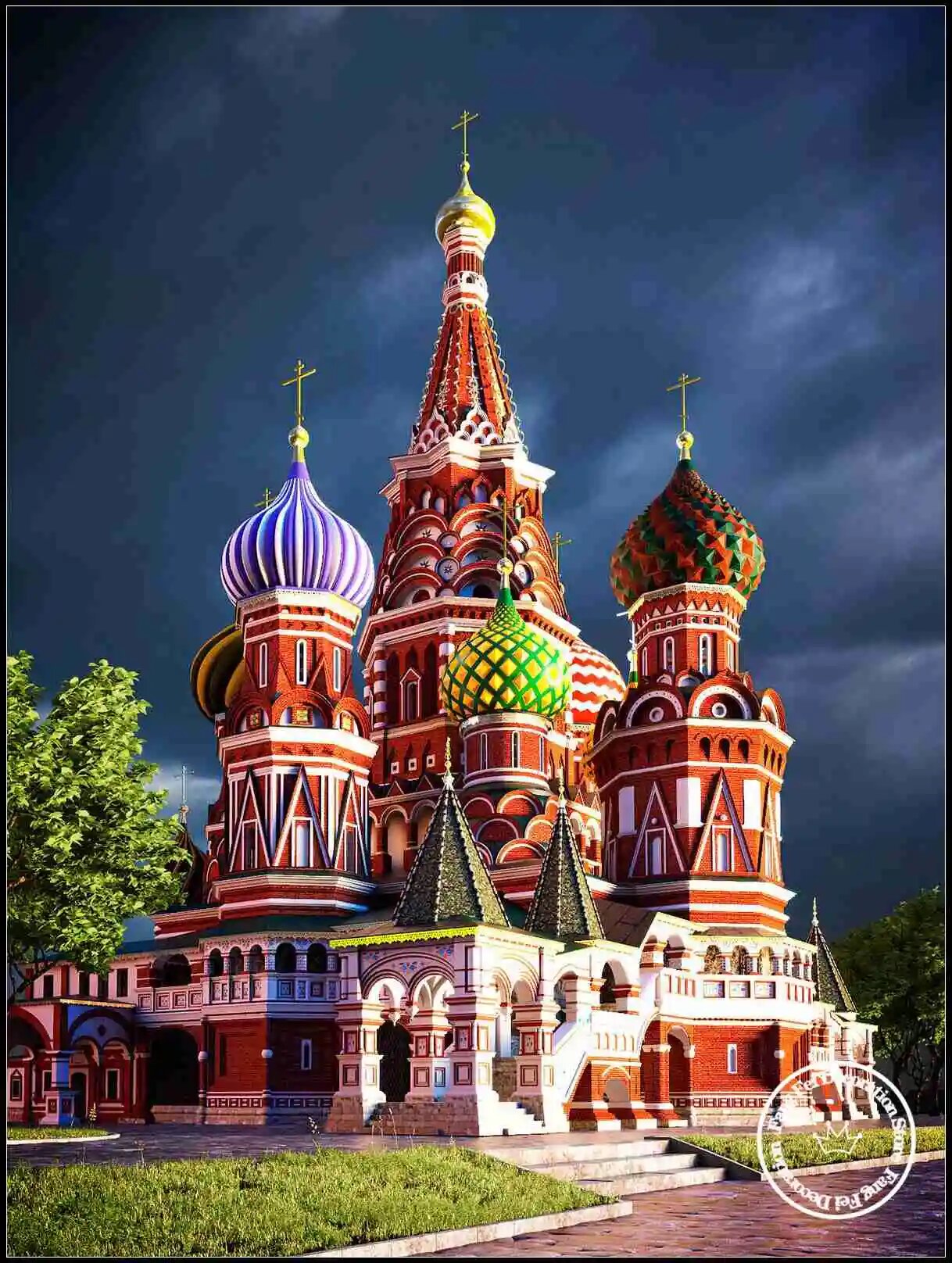 Алмазная мозаика на подрамнике "Собор Василия Блаженного" круглые бриллианты 40х50см