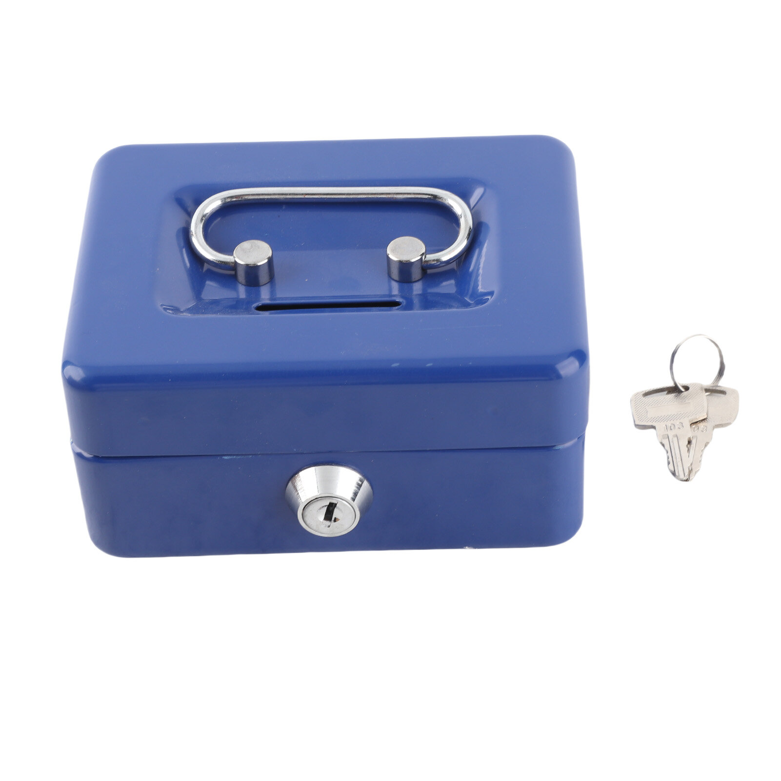 Кассовая коробка с денежным лотком -лоткой для хранения металла безопасная коробка блокировки мини -блокировка кассовая коробка с экономии денег для домохозяйства для домашнего автомобиля синий