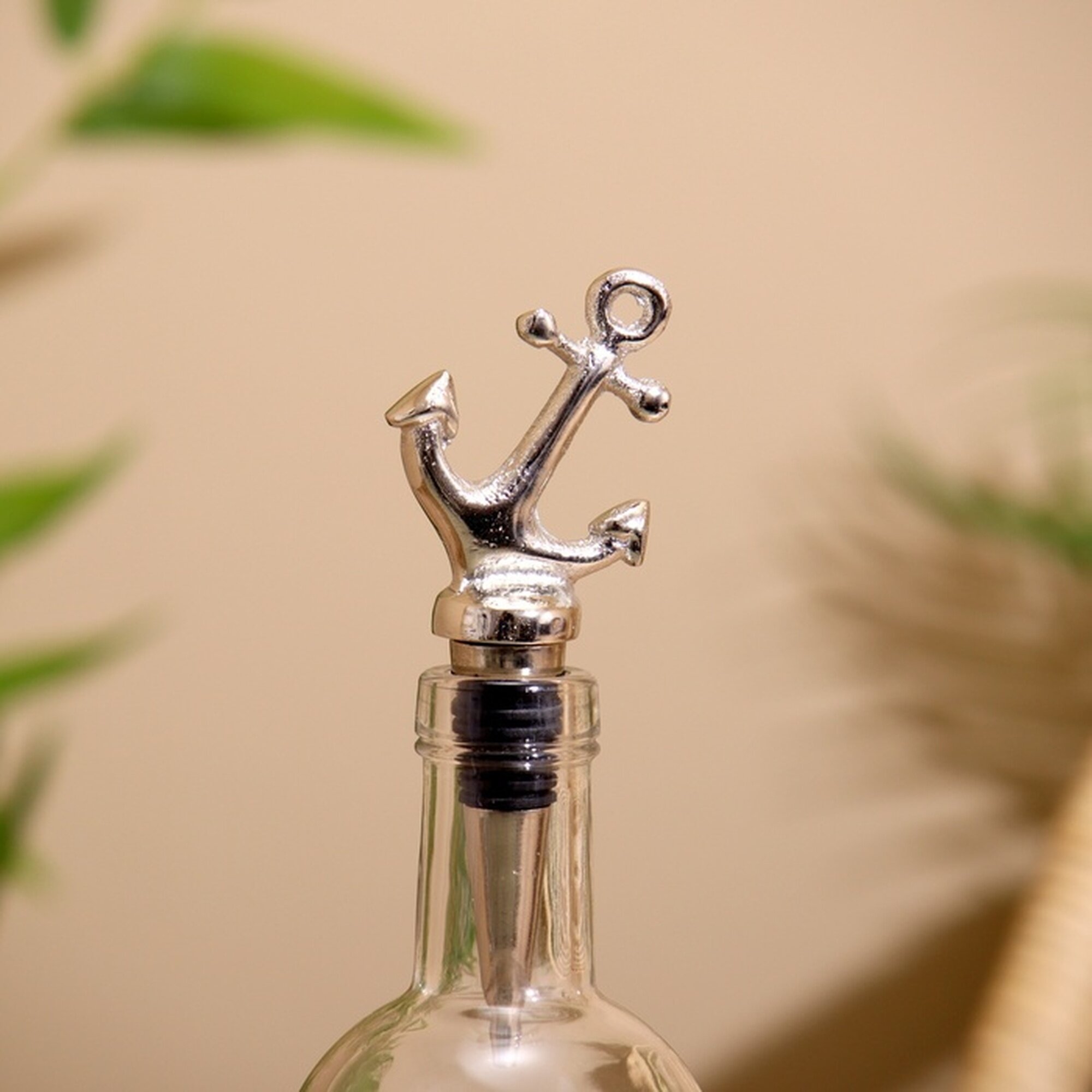 Пробка для бутылки Сима-ленд "Якорь", алюминий, серебристая, 5x2x14 см