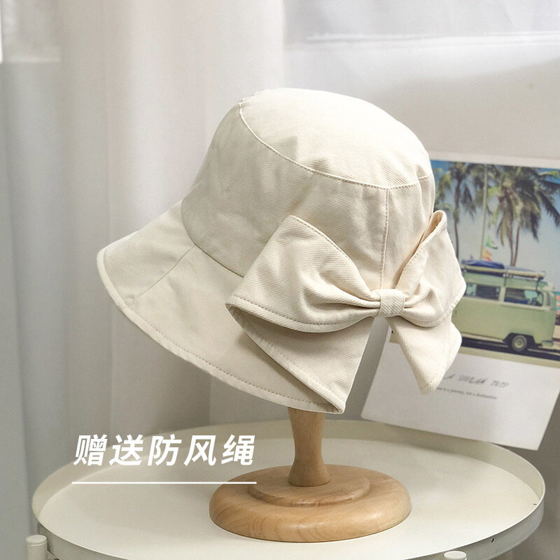 Шляпа "Бант", с защитой от солнца, бежевая, размер M