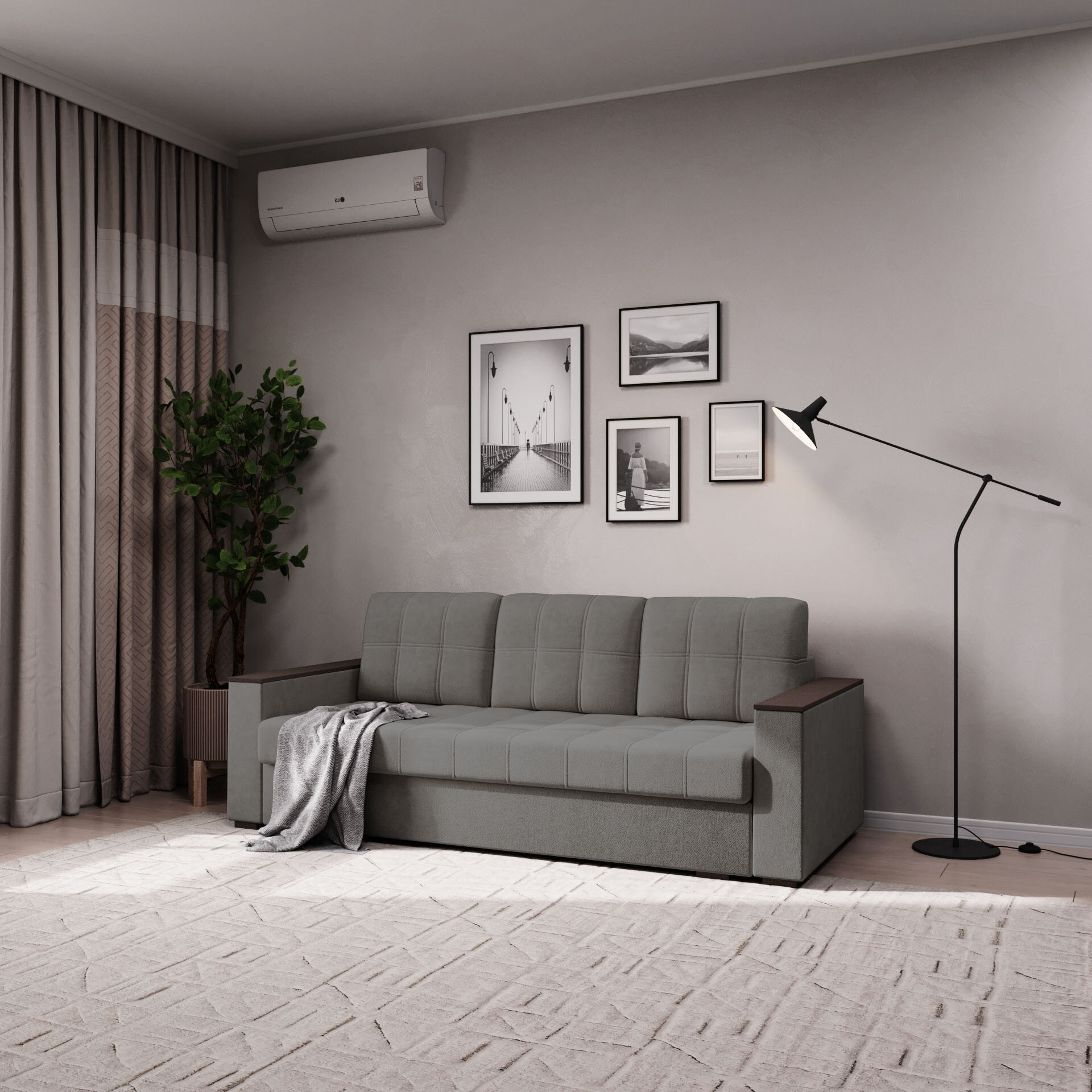 Прямой диван Атланта, D@E, ППУ, еврокнижка,140, велюр бинго грей