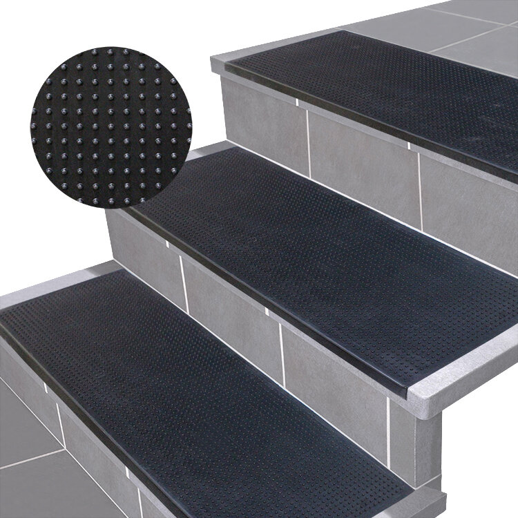 Накладки на ступеньки угловые противоскользящие 750х250х3,5 (резиновые коврики с бортиком 25 мм) "Игольчатые"