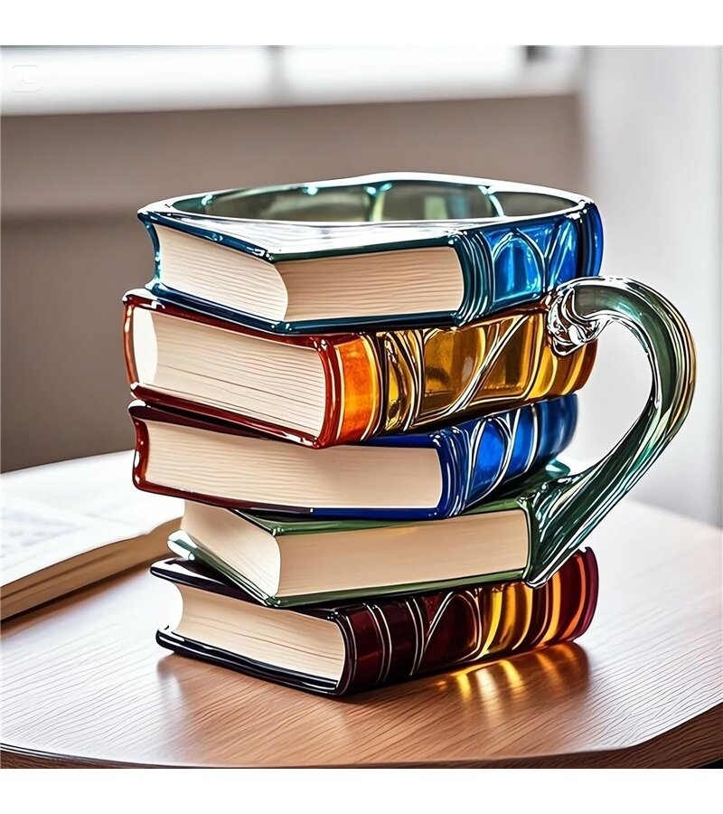 Стеклянный стакан для воды в форме книги с 3D рисунком / Складные кофейные чашки для любителей книг