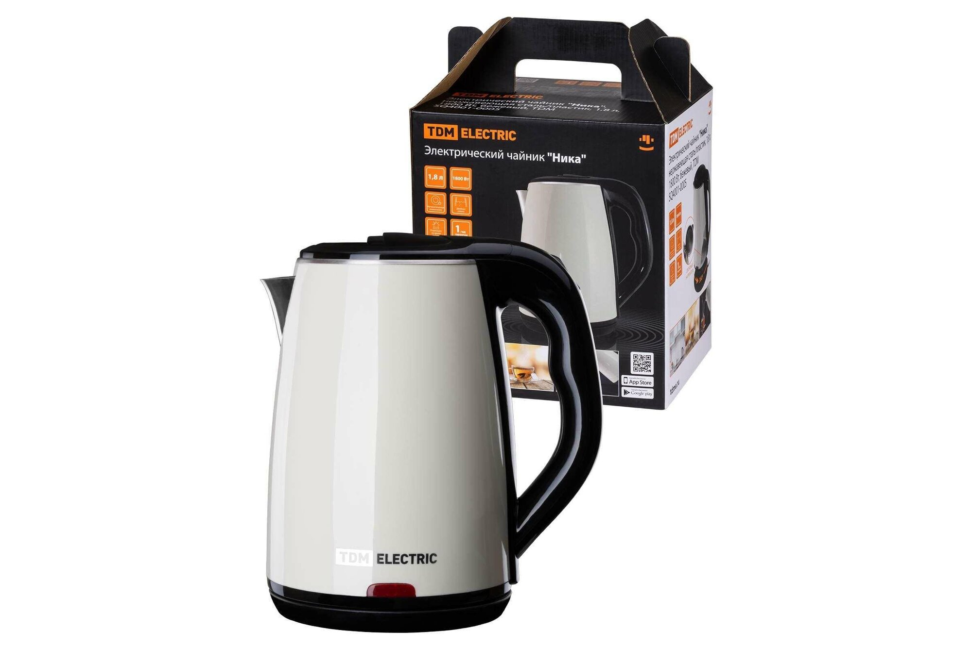 Электрический чайник TDM Ника 1.8 л, нержавеющая сталь, пластик, 1800 Вт, бежевый SQ4001-0005