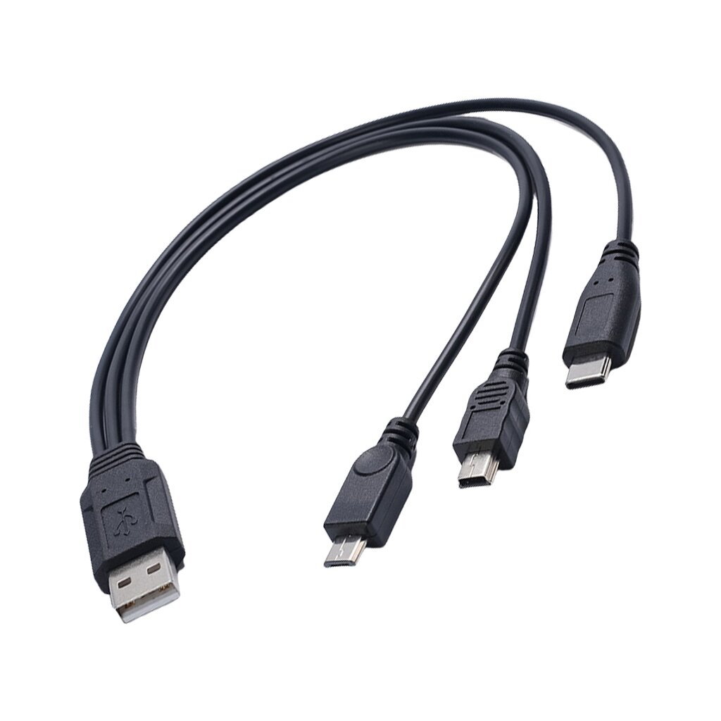 Кабель 3 в 1 USB Type-C и Mini USB 5 pin, 30 см