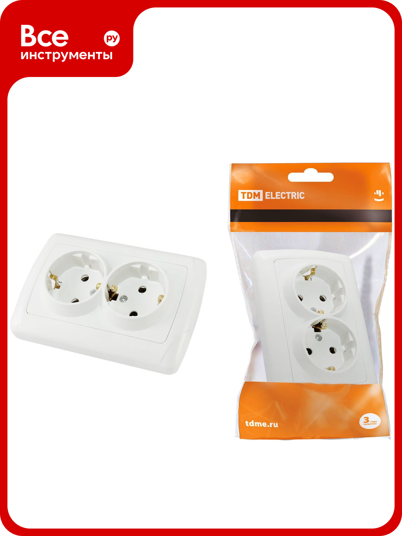 Двойная розетка, белая 2П+3 16А 250В TDM ELECTRIC Онега SQ1805-0018, белый, 16 А, 250 В