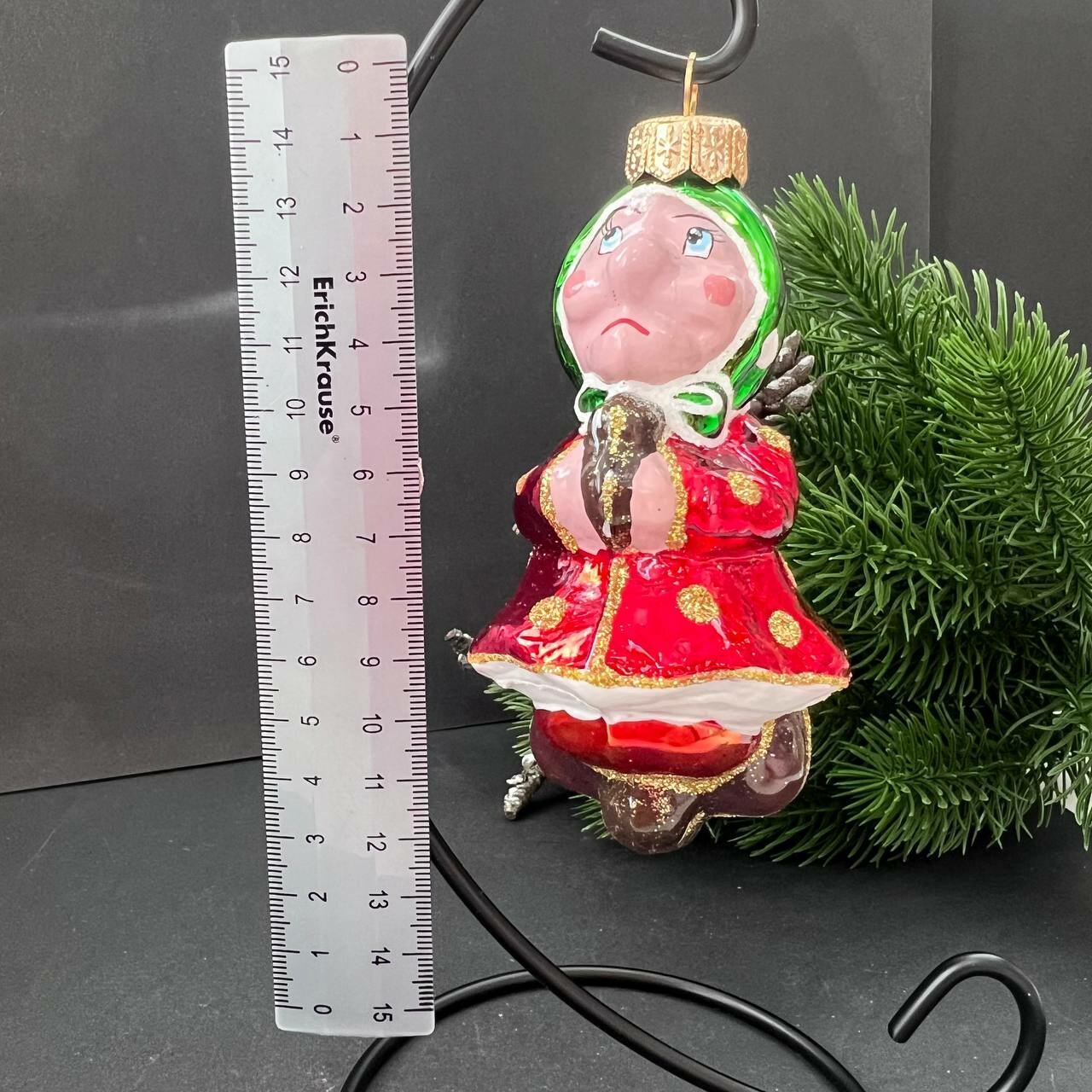 Елочная игрушка Баба-Яга в красном 12см стекло VITUS LTD