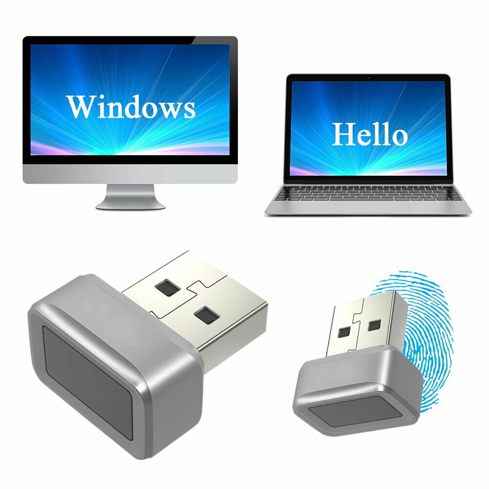 USB-сканер отпечатков пальцев для Windows Hello, серебристый, совместим с Windows 10 и 11