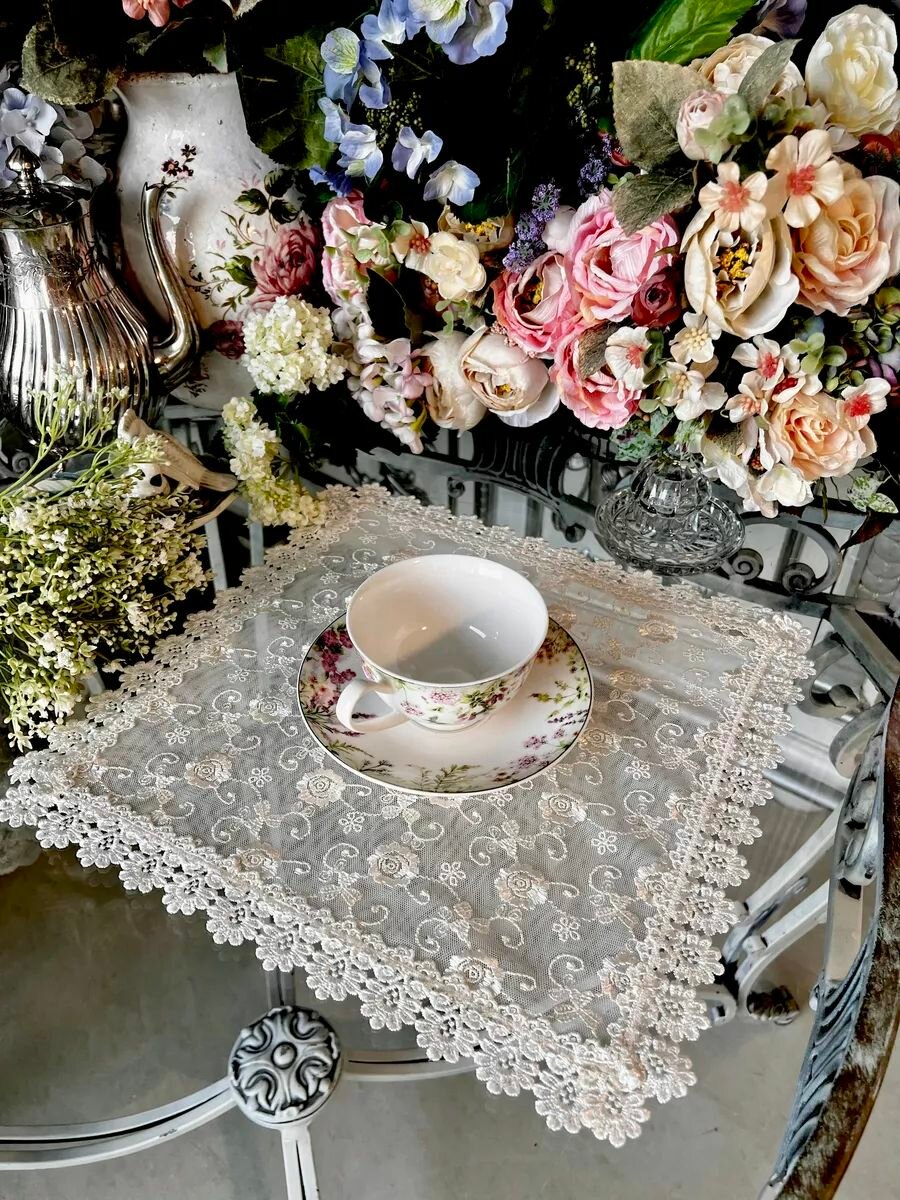 Салфетка Ajourele "Шебби-Шик", кружевная, декор цветы, 28х28 см