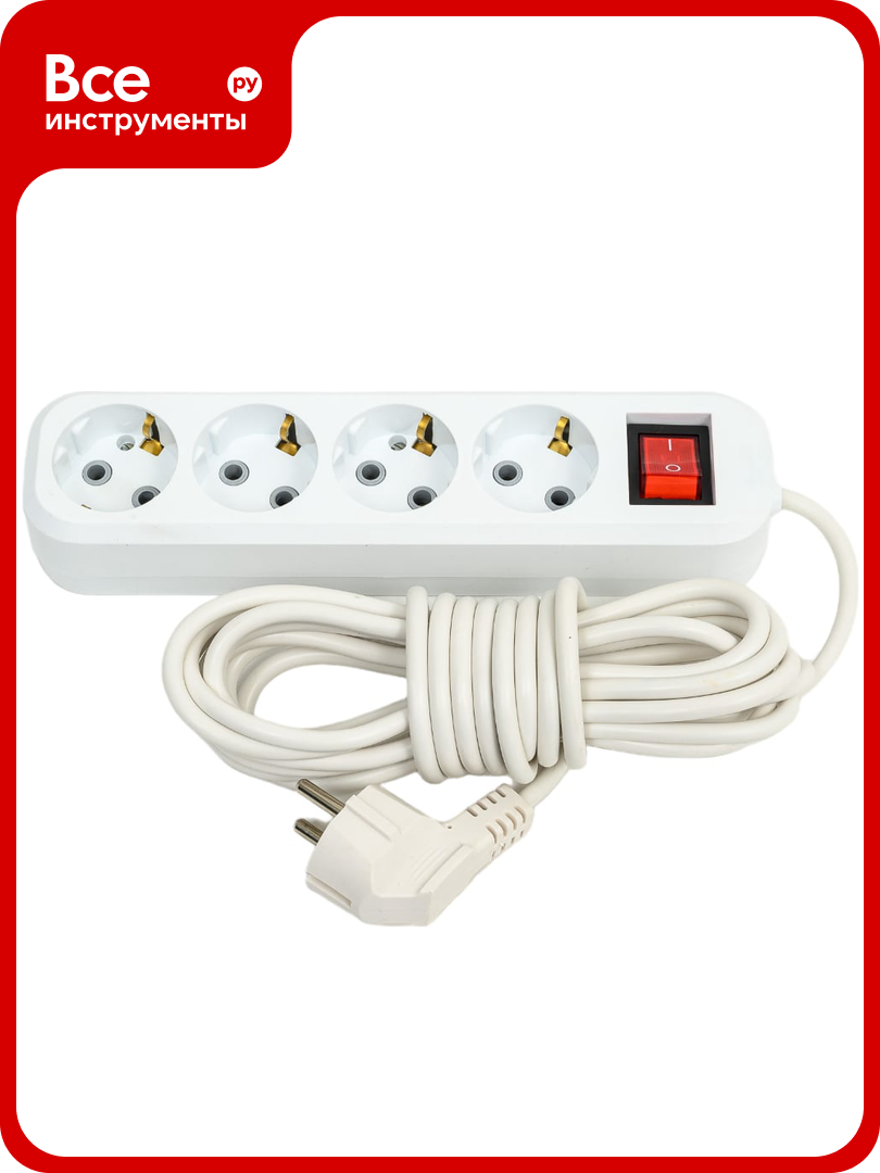 Сетевой удлинитель пересвет+ с заземлением на 4 гнезда с переключателем шнур ПВС 3*0,75 5м 4620003921889