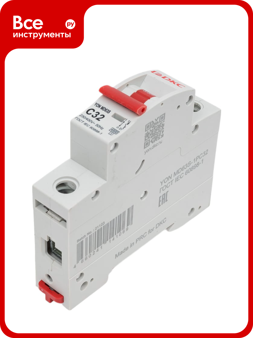 Автоматический выключатель модульный DKC YON max типа MD63S, 4,5кА, 1 полюс, хар, защиты электрических установок