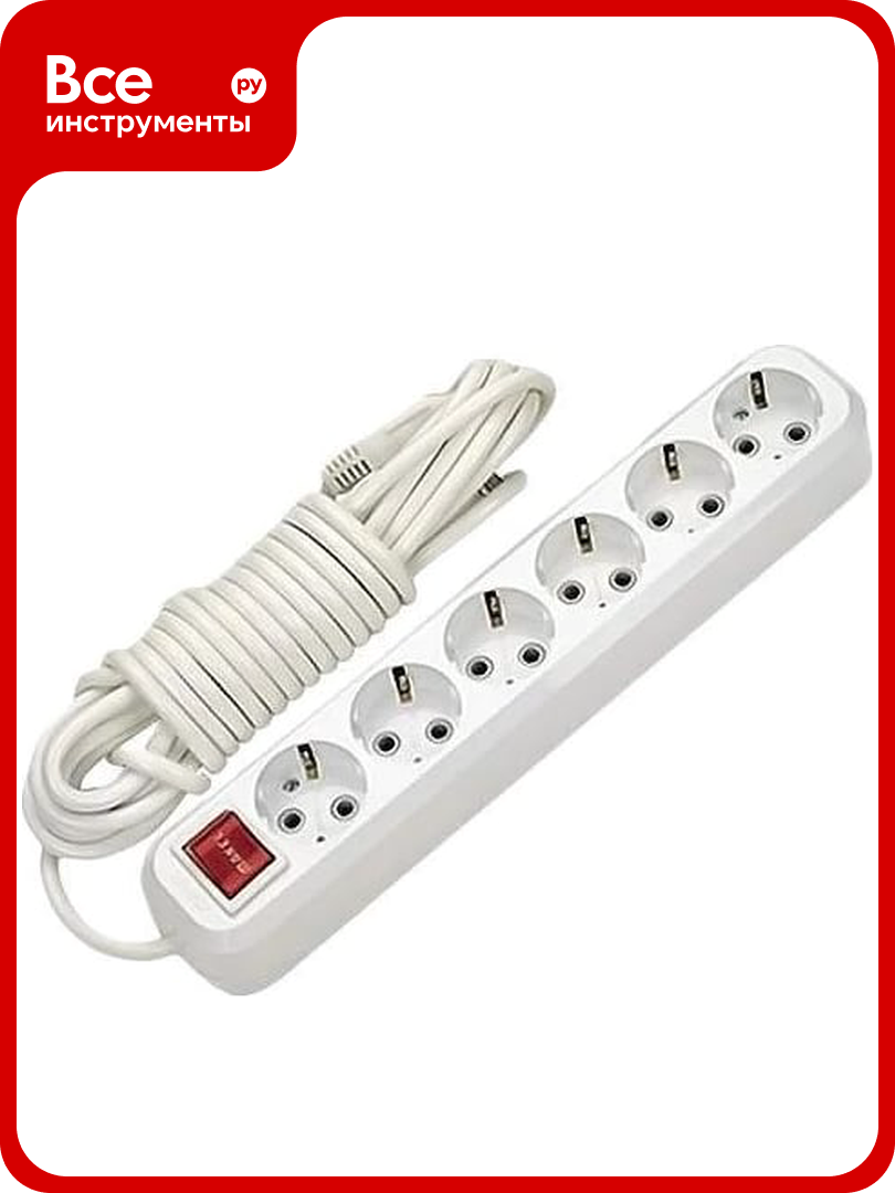 Удлинитель MAKEL 6х5м с заземлением 16А IP20 с выключателем MGP234, 6х5 м, 3500 Вт