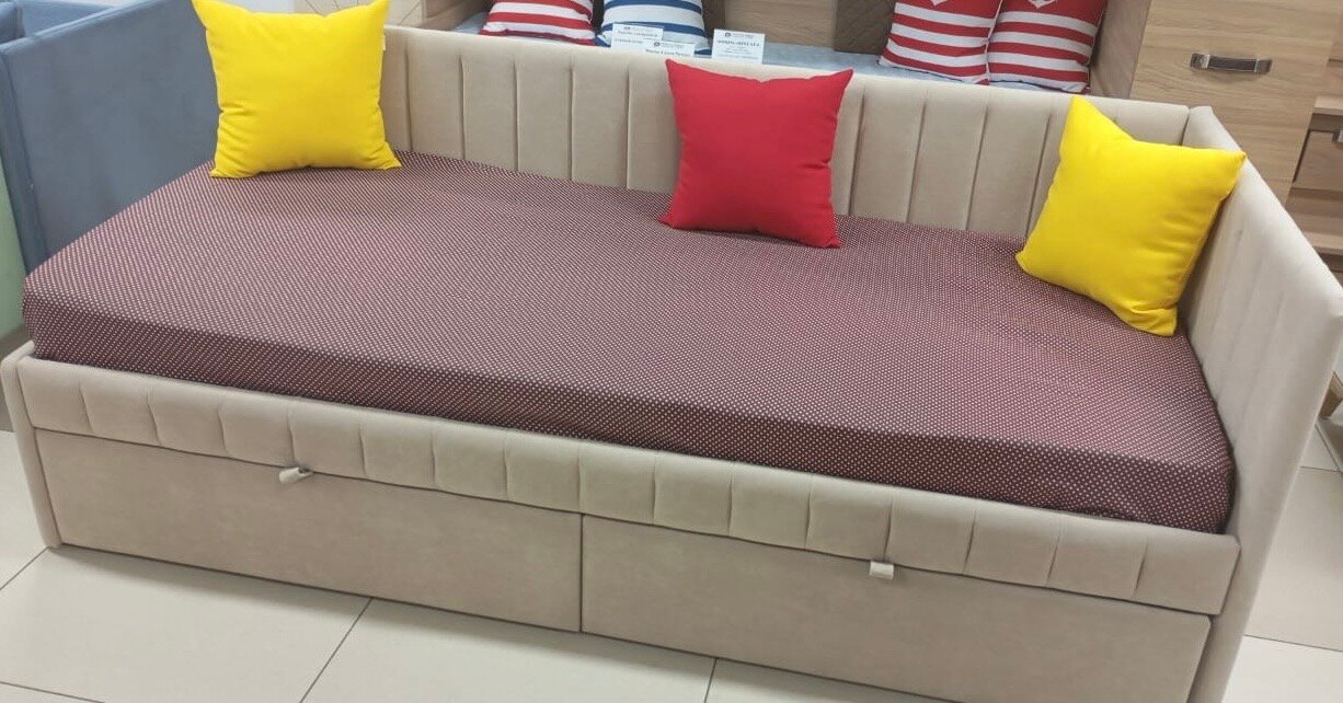 Кровать Слайт полоса угловая 190х80 (левая/правая). Велюр Teddy 304 (бежевый)