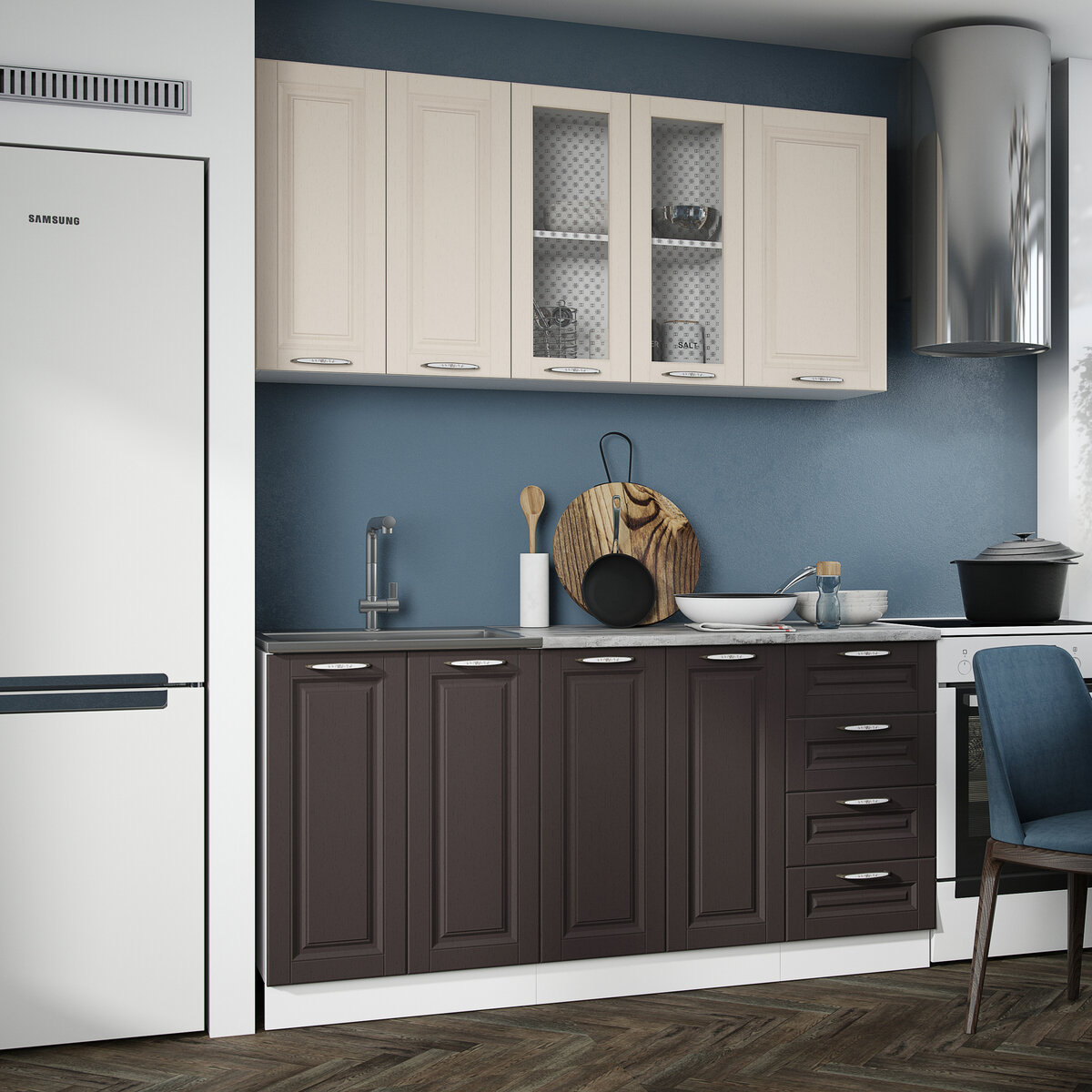 Кухонный гарнитур, кухня, готовый комплект Вита 1,6м Шато Крем/Шато Арабика