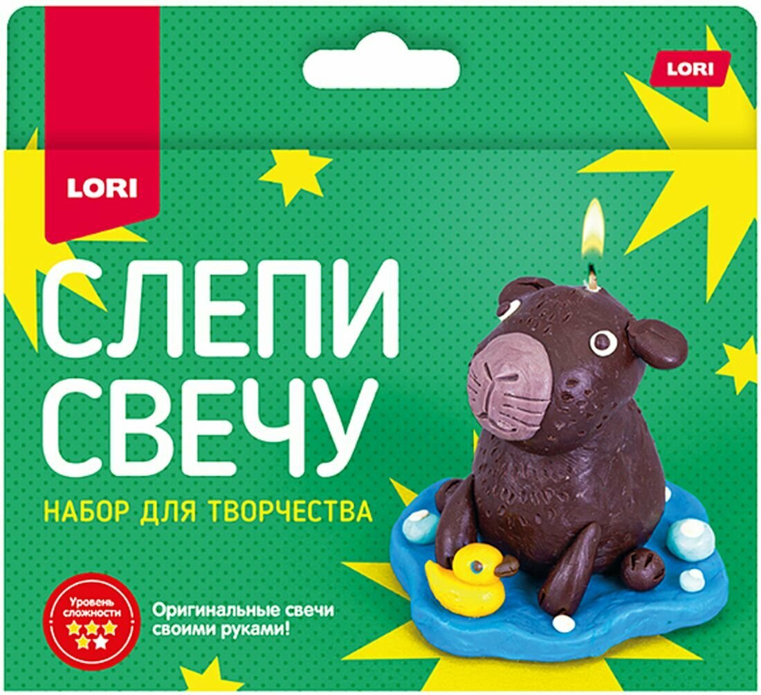 Набор для детского творчества "Слепи свечу "Капибара" своими руками, комплект для изготовления свечи в домашних условиях из воска