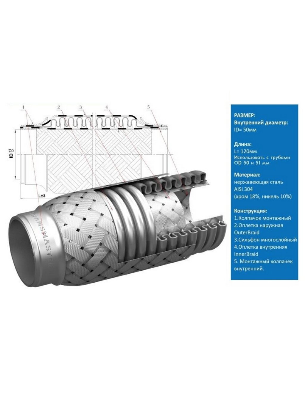 Гофра глушителя TRANSMASTER 50/120