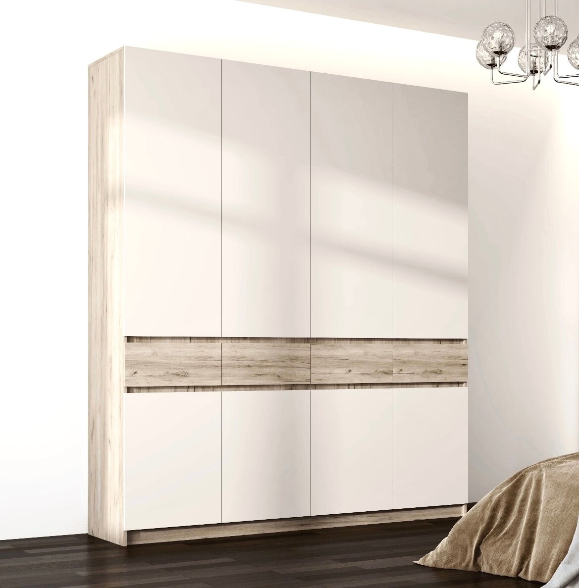 Шкаф Бостон 4х створчатый 2 метра. ЛДСП Дуб Крафт серый/Кашемир