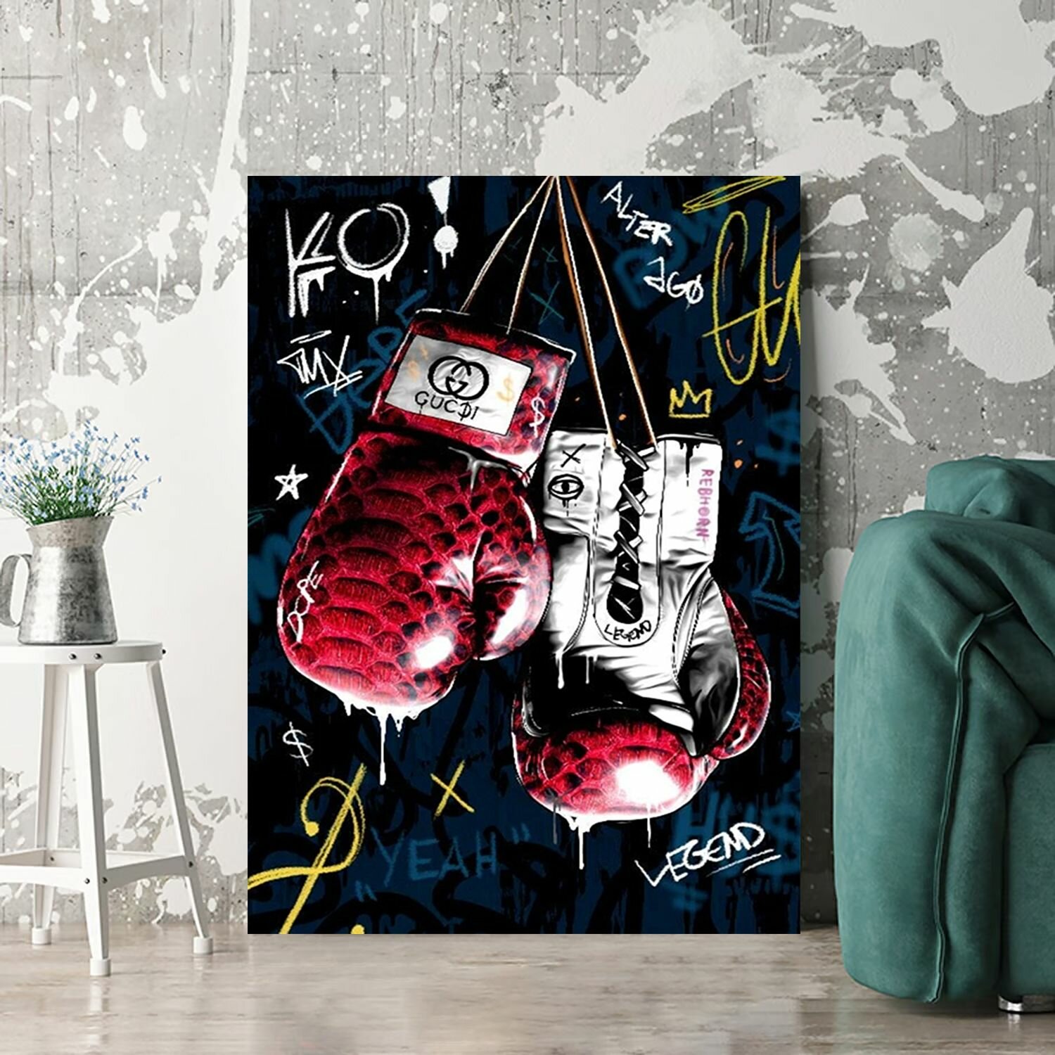 Картина интерьерная - "Боксерские перчатки, бокс", 60х80 см.