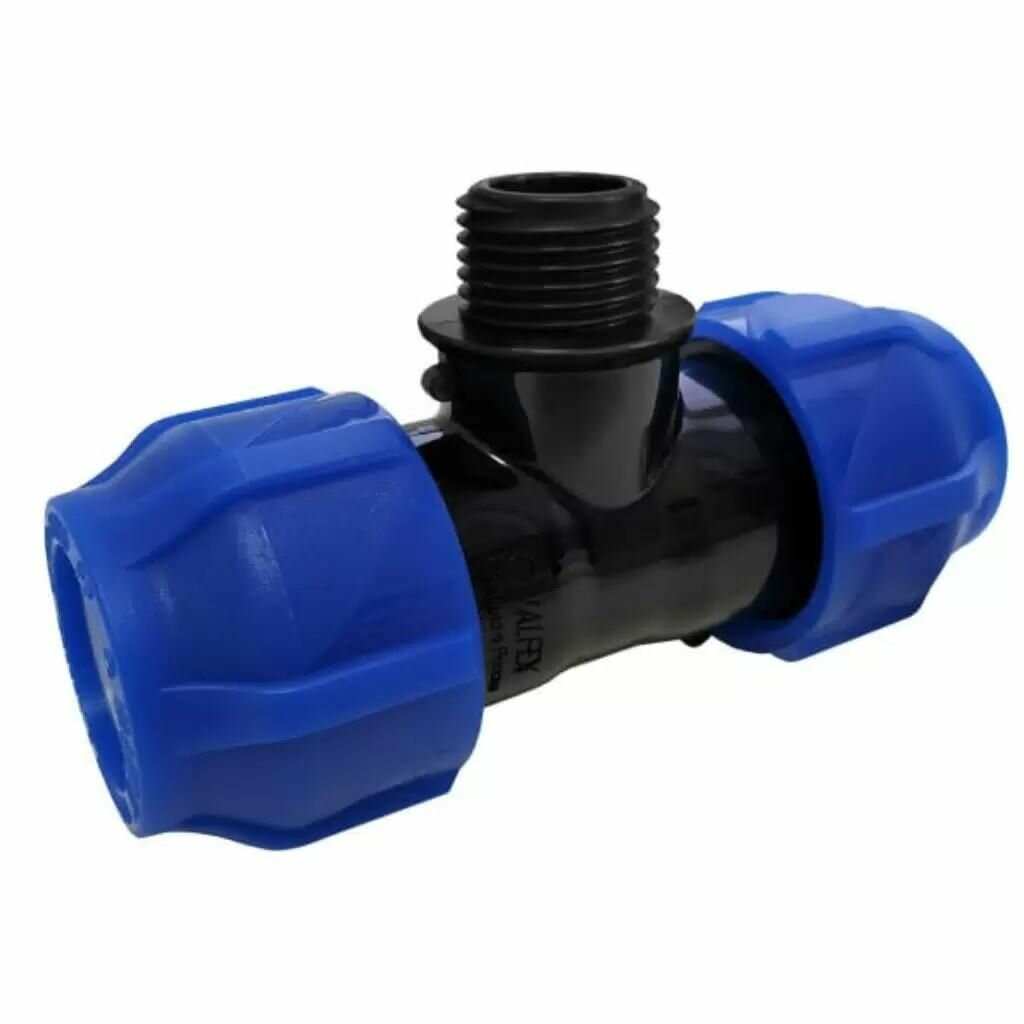 Компрессионный тройник Valfex ПНД, диаметр 50 мм, 1 1/4 дюйма, наружная резьба, переходной