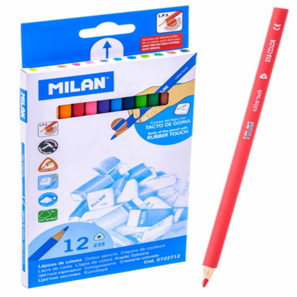 Карандаши цвет. 12цв Milan 235 Rubber Touch, трехгр, карт. уп.
