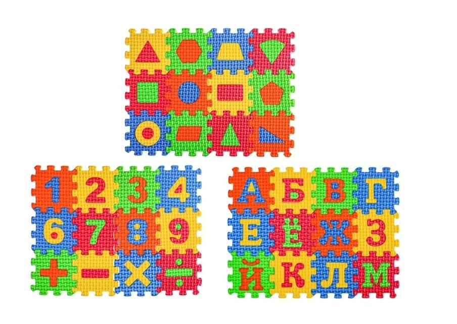 Коврик-пазл Маленький "Цифры/Буквы/Фигуры" 36 элементов, Размер : 20х15х2,5см,