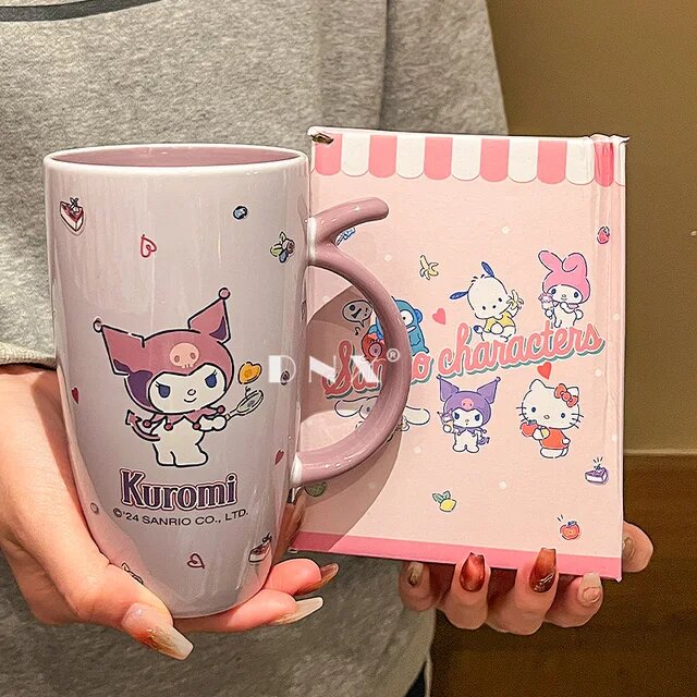 Керамическая кружка Sanrio Hello Kitty Kuromi Melody большой емкости для девочек, летняя чашка для питья, милая парная кофейная чашка, подарки на день рождения