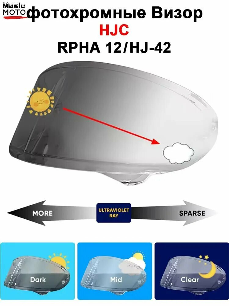 HJC RPHA 12, HJ-42 Фотохромный Визор для мотошлема черный