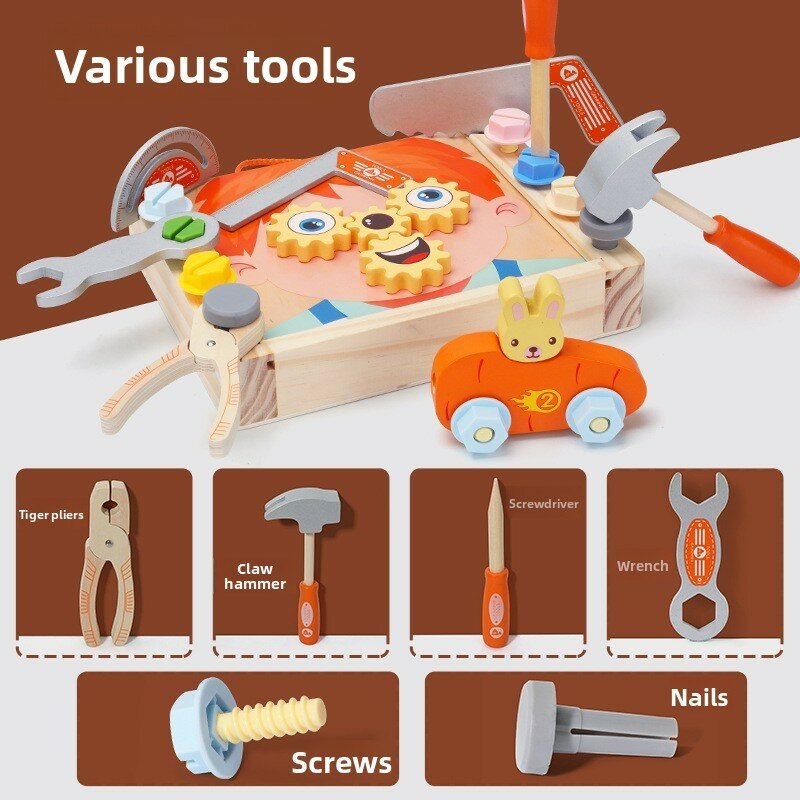 Wooden puzzle screw nut kit for kids developmental toy and diy creative activity