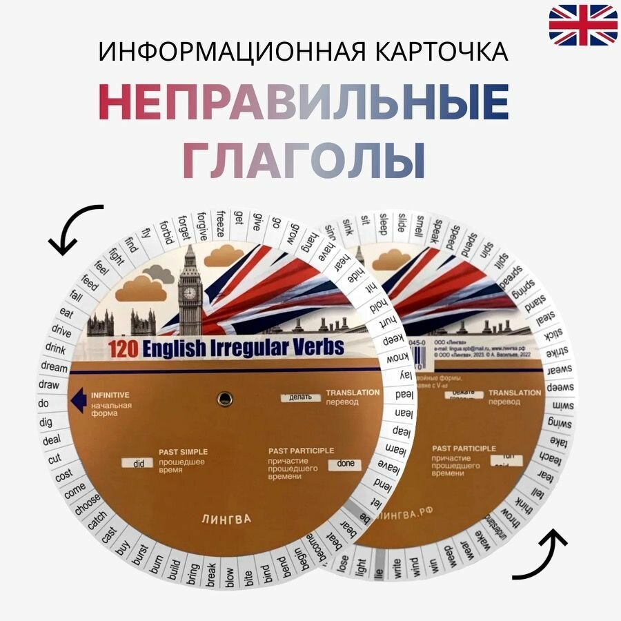 Шпаргалка Лингва Васильев А. "Английский язык" 120 неправильных глаголов, ламинированная, 1шт