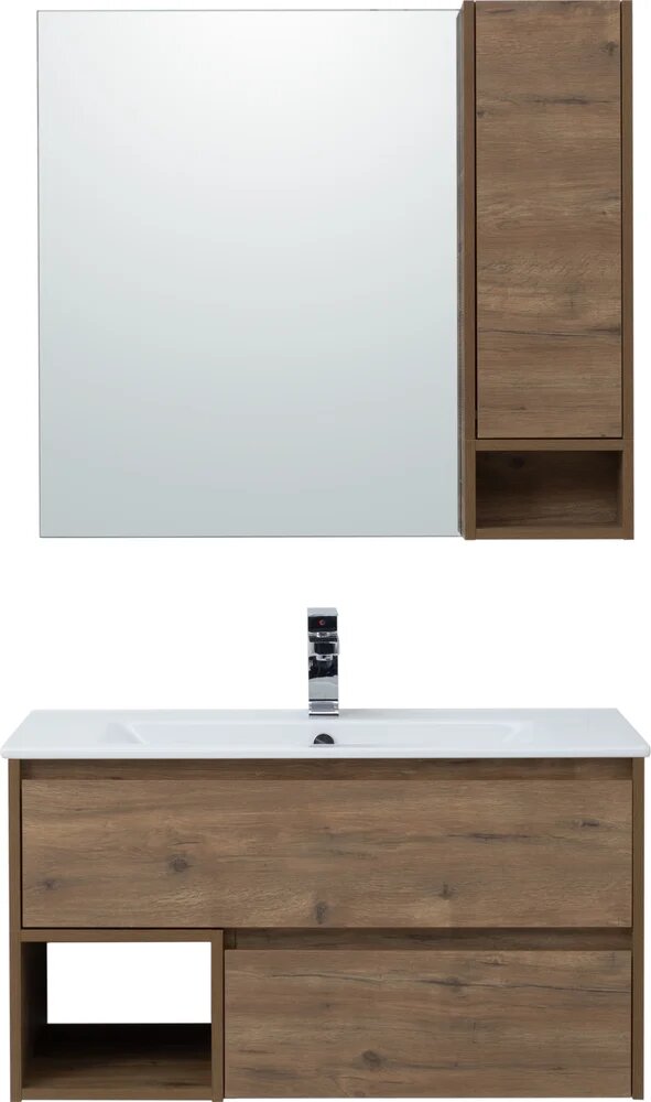 Мебель для ванной комнаты STWORKI Карлстад 90 дуб рустикальный, в стиле лофт, под дерево, подвесная (гарнитур, комплект)