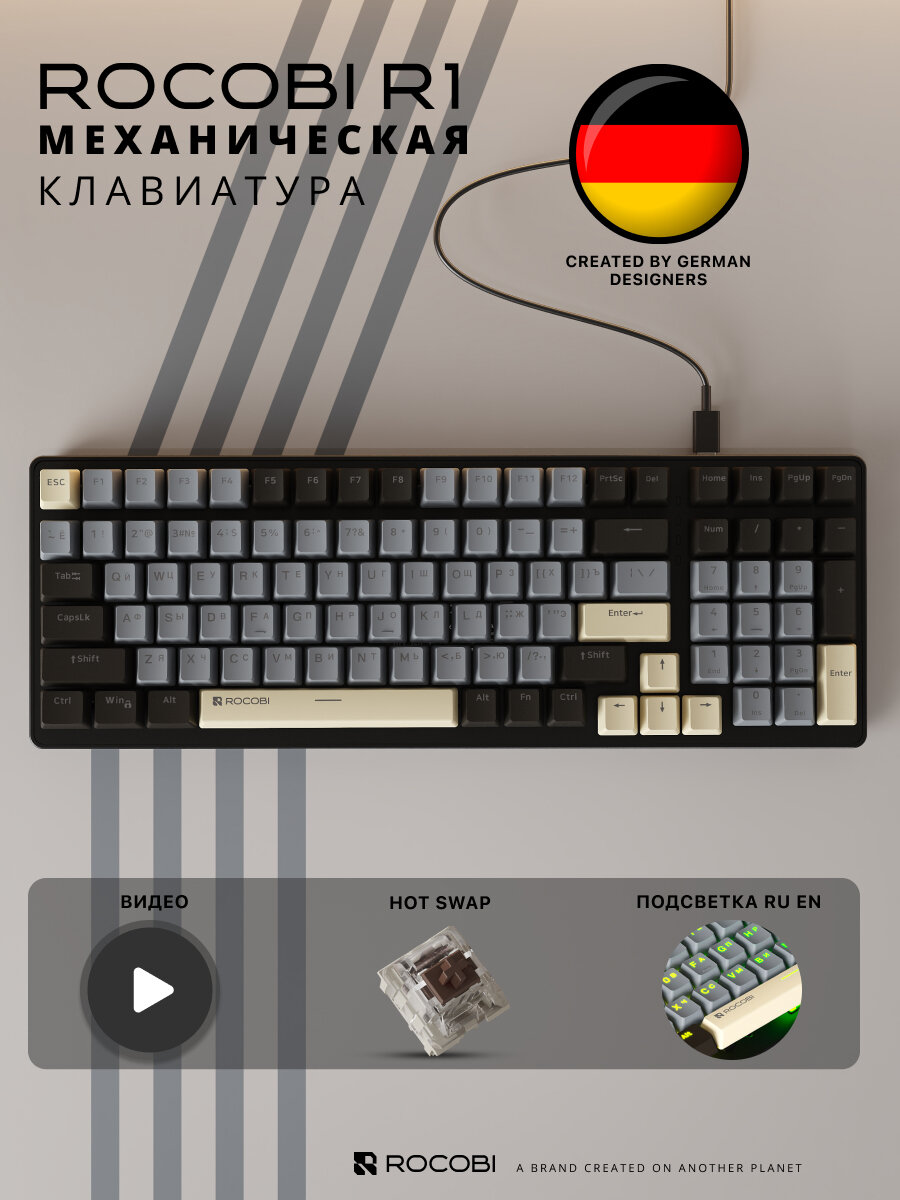 Клавиатура механическая проводная ROCOBI R1 Hot Swap русская игровая с подсветкой проводная для компьютера ноутбука Gaming/game keyboard usb светящаяся
