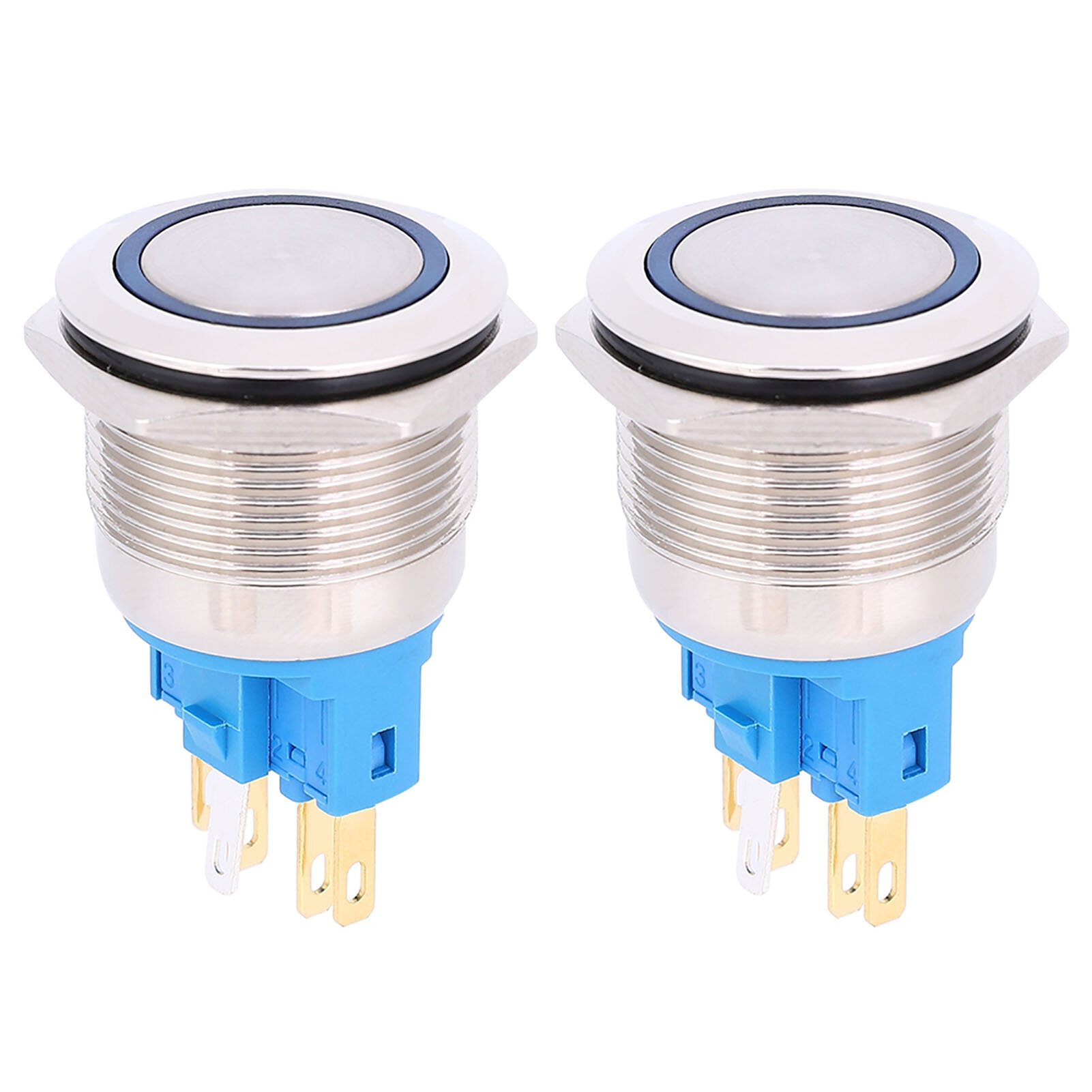 2Pcs DC12-24V IP65 22mm Ring Reset Button 6-Pin Push Switch AccessoriesBlue