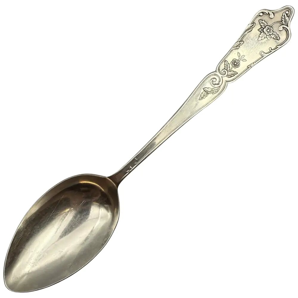 Ложка столовая "Стебель с цветком", 22 см, серебро 0.875, 1976 г. Мстерская ХФ "Ювелир" (6ЮМ), СССР