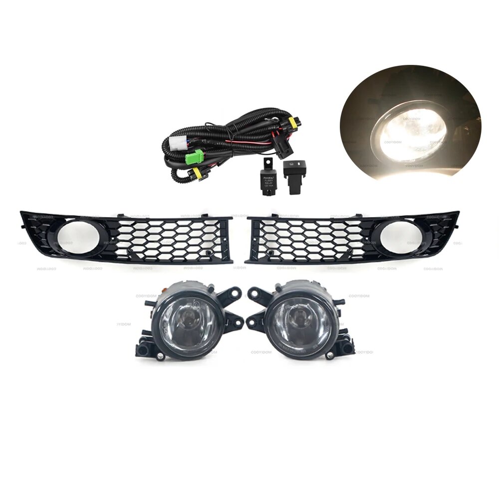 1 комплект для Audi A4 B6 2001-2005, светодиодный галогенный передний бампер, противотуманная фара, крышка противотуманной фары, решетка с кабелем 8E 0941700 8Е 0941699 8Е 0807681 1Set Halogen Style