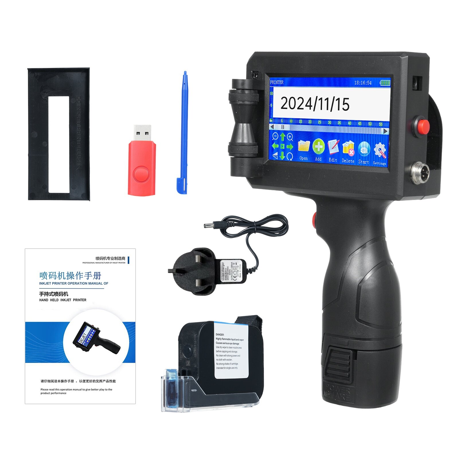 Ручной портативный струйный принтер, 4.3-дюймовый сенсорный экран, быстросохнущие чернила, UK Plug