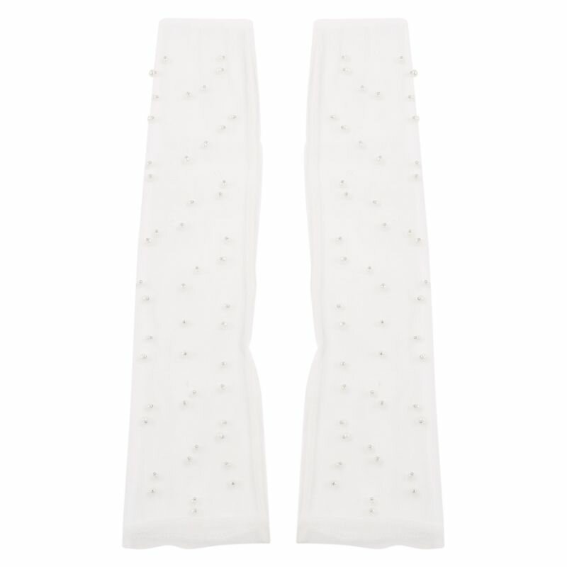 Кружевные перчатки из белой жемчужной сетки-B