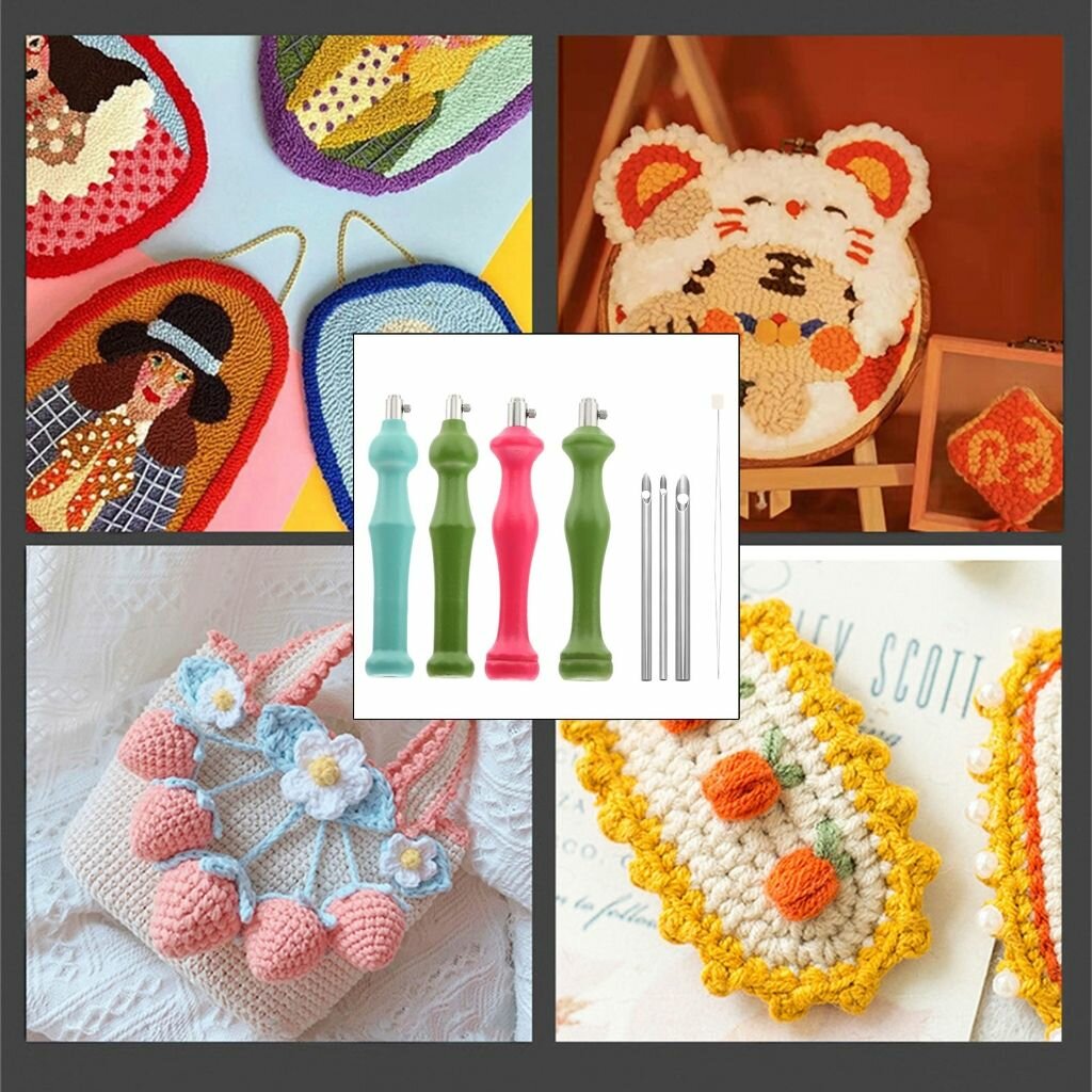 Набор игл для вышивания начинающих с 3 головками, 1 нитевдевателем и деревянной ручкой