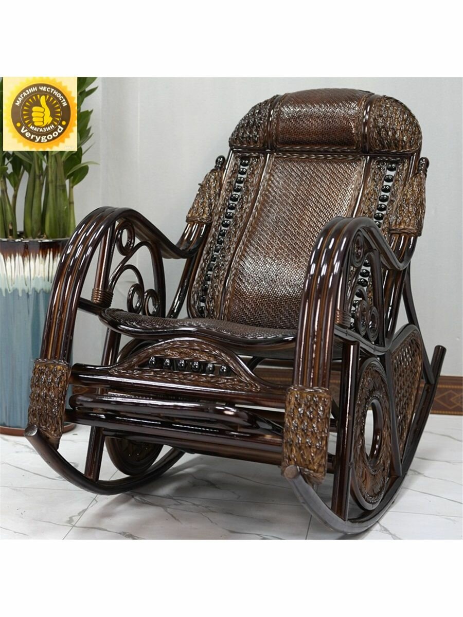 Кресло-качалка из натурального реального рattan для взрослых прочный ленивый шезлонг для пожилых, для балкона и дома, для отдыха