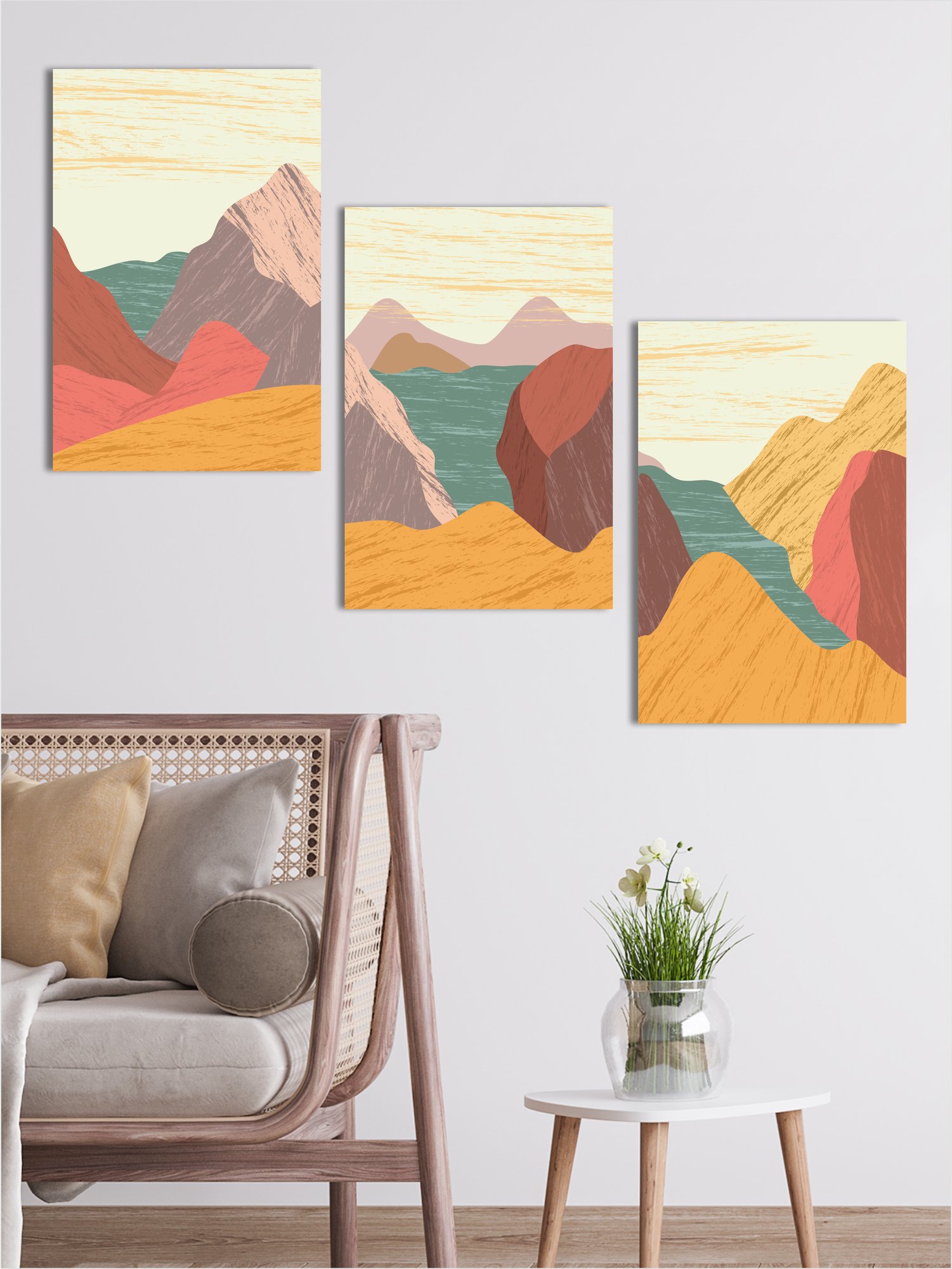 Модульная картина для интерьера на стену, Морские скалы 40х60 см - 3 штуки на холсте на подрамнике